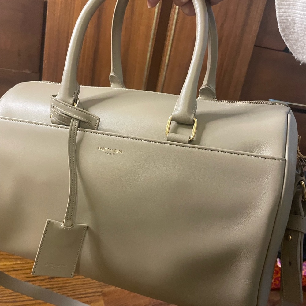 Saint Laurent Ysl Taupe Duffel Boston Bag With Strap - Gem